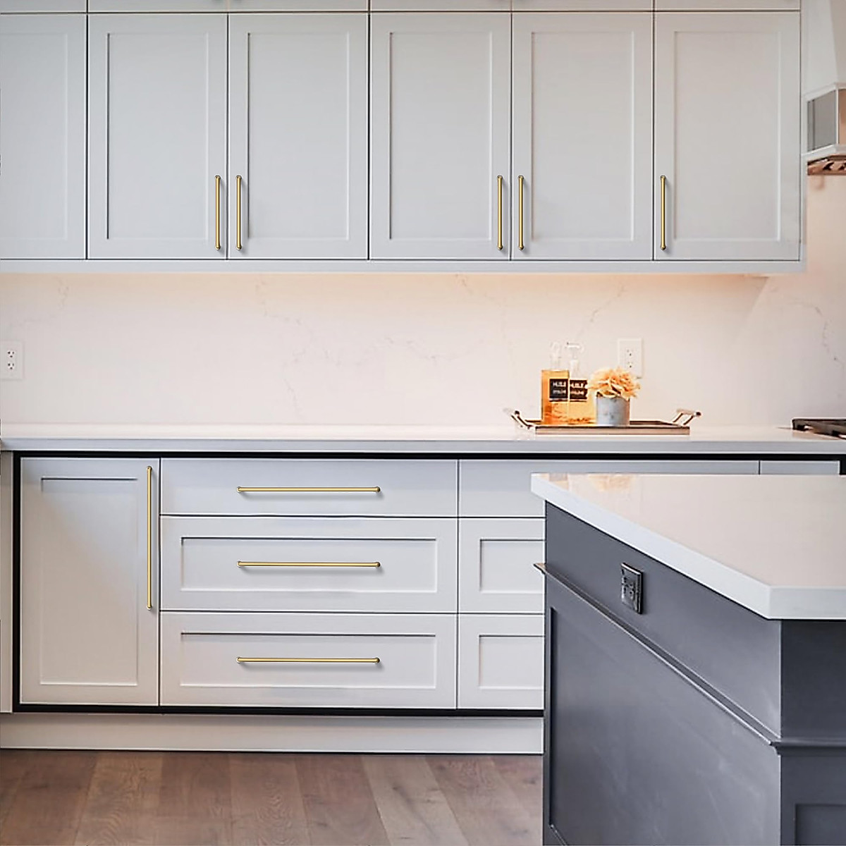 Amerdeco 10 Pack Champagne Bronze Cabinet Pulls 5 Inch(128MM) Hole Centers Kitchen Cabinet Handles Hardware Kitchen Handles for Cabinets Cupboard Handles Drawer Pulls ZH0041