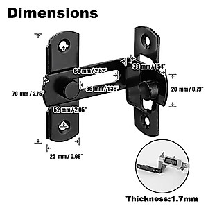 XQDWX 90 Degree Barrel Bolt Door Lock, thickened Stainless Steel Door Lock, Sliding door latch, With Bumper Pads, Black, 4 Inch, 904BB-BL-1