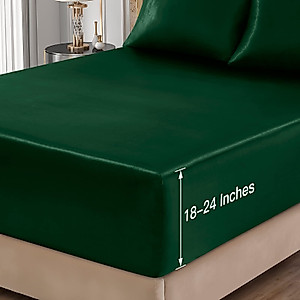 VACVELT 4pcs Extra Deep Pocket Satin Sheets Full Size Bed Set, Blackish Green Satin Sheet Set Fit 18-24 Inch Deep Pocket Mattress, Silky & Luxury Satin Bedding Set Soft & Ultra Deep Fitted Sheet Set