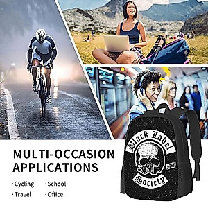 QDUqgTRds Black Metal Label Band Society Backpack,Multifunctional Unisex Classic Bookbags for Mens Popular Cute Daypacks-Climbing Camping Backpacks Suitable for Laptop Work