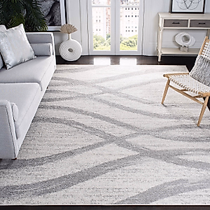 SAFAVIEH Adirondack Collection Area Rug - 10' Square, Cream & Grey, Modern Wave Distressed Design, Non-Shedding & Easy Care, Ideal for High Traffic Areas in Living Room, Bedroom (ADR125C)