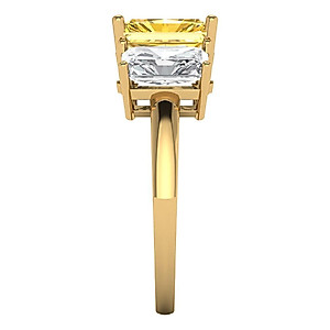Clara Pucci 4.0 ct Emerald Cut 3 Stone Solitaire Natural Yellow Citrine Engagement Promise Anniversary Bridal Ring 18K yellow Gold 4.75