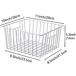 Slideep Freezer Baskets Storage Basket Organizers, Deep Wire Farmhouse Bins Container with Handles for Kitchen, Pantry, Cabinet, Car, Bathroom Pearl White, 4 Pack