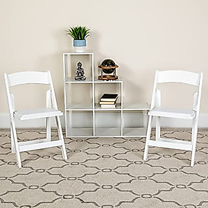 EMMA + OLIVER 2 Pack White Wood Folding Chair with Vinyl Padded Seat