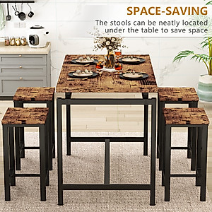 AWQM Dining Table and Stools Set of 4, Industrial Style 5-Piece Pub Table Set, Space Saving Dinette Table Set for Dining Room, Living Room, Kitchen, Apartment