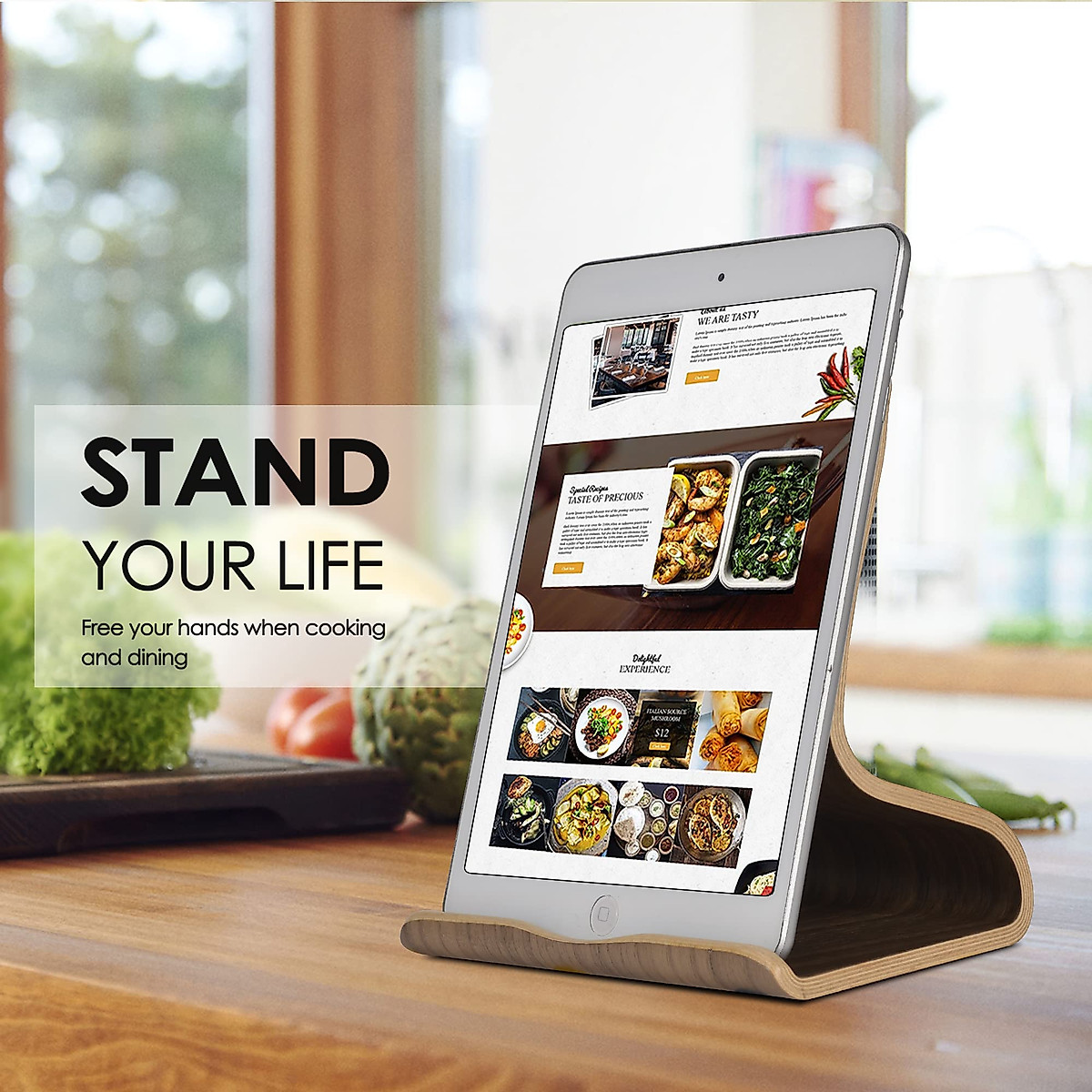 SAMDI Wood Tablet Stand, Wooden iPad Holder: Desktop Stand Holder Dock for new iPad 2017 Pro 9.7, 10.5, Air mini 2 3 4, Kindle, Nexus, Accessories, Tab, E-reader, other Tablets(4-13 inch)-Black Walnut