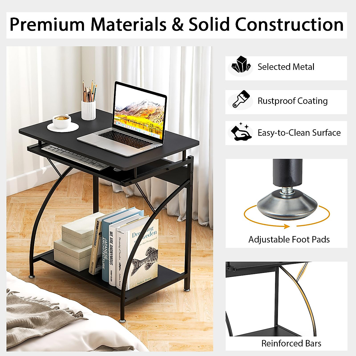Tangkula Small Computer Desk with Keyboard Tray, Home Office Desk Workstation with CPU Stand, Study Writing Desk for Small Spaces, Compact Portable PC Laptop Desk for Bedroom