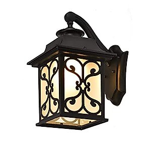 PEHUB E27 European Antique Porch Wall Sconce Outdoor Garden Waterproof Aluminum Black Finish Wall Lamp Square Glass Lampshade Exterior Wall Mount Lighting Fixture Villa Decor Wall Light Exterior Light