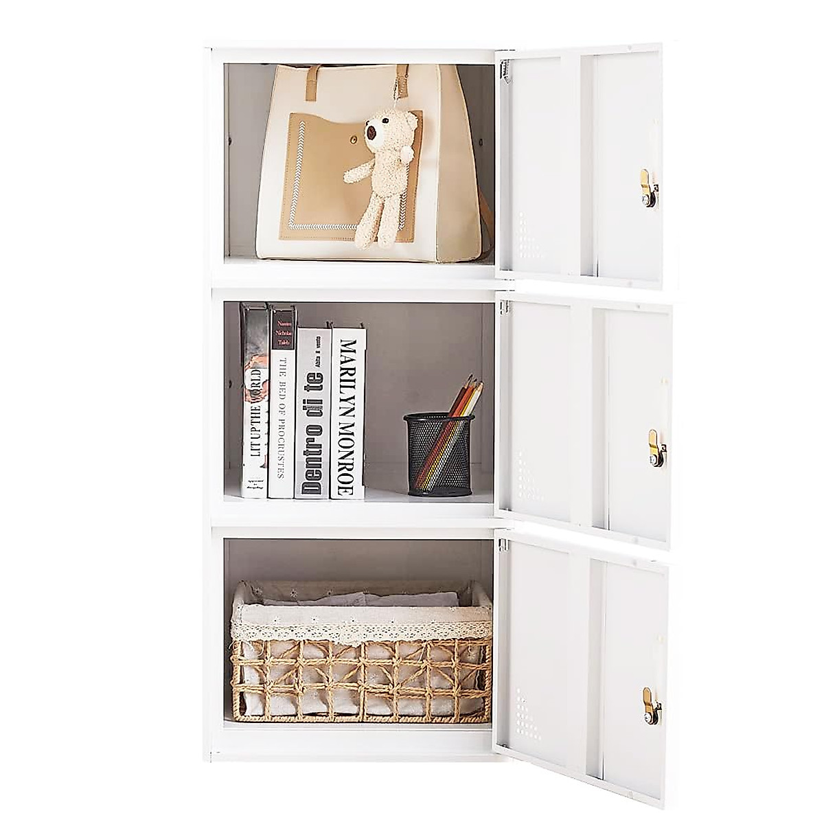 iCHENGGD 3 Door Metal Locker Steel Storage Cabinet, Office Storage Lockers for Employees, Vertical Metal Cabinets for Home,Office,School,Room Storage Organizer (White)