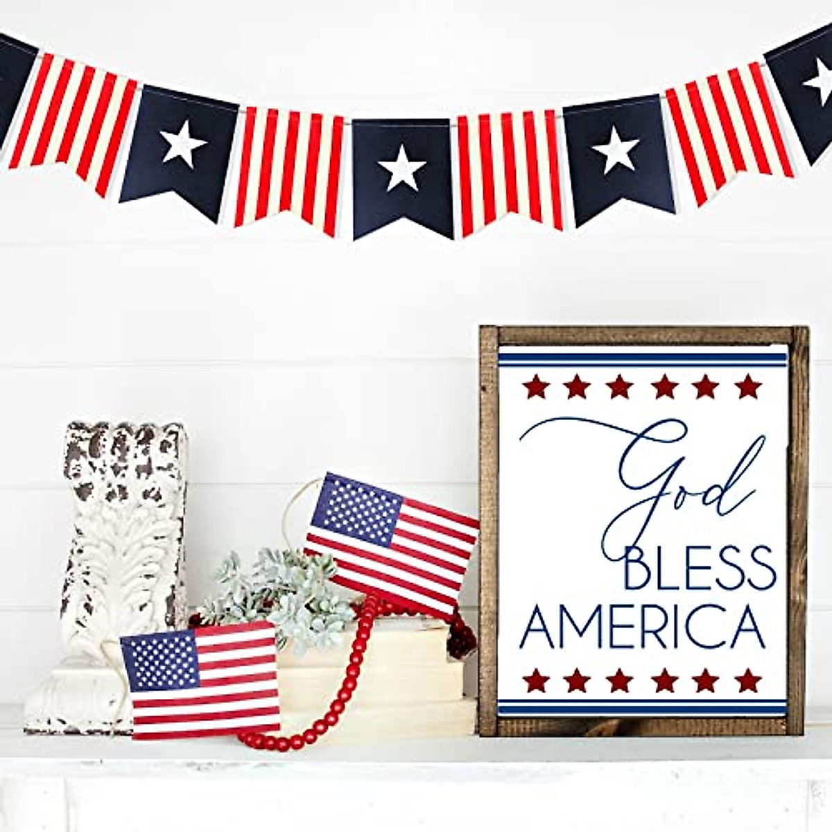 6ft Handmade Patriotic Burlap Banner DecorSea July 4 th Decor Burlap Banner USA Bunting American Flag Banners Garlands for Mantel Fireplace Decorations