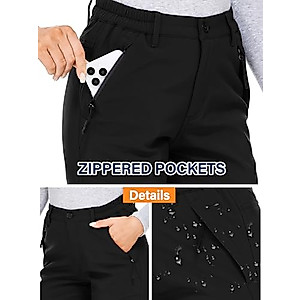 Womens Snow Pants Winter Waterproof Pants Outdoor Soft Shell Fleece Linded Cargo Ski Hiking Pants, Black 16