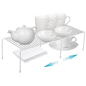 Homics Expandable Cabinet Storage Organizer Shelf, Freezer Shelf Kitchen Cabinet Pantry Spice Rack for Plate Cup Organizer with Scratch Resistant Feet