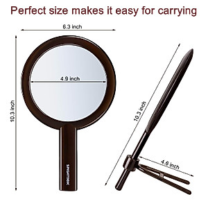 SPIGHTDEX Handheld Mirror，Hand Mirror with Handle Adjustable，1x/10x Magnifying Double Sided Hand Held Makeup Mirror with Stand for Woman Beauty Travel Desktop Tabletop Shaving，Transparent Black