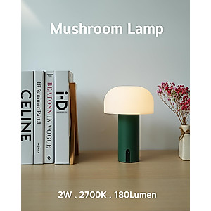 WEILAILUX Cordless Mushroom Table Lamp, Waterproof Shower Lamp, Battery Operated Table Lamp Rechargeable, Touch Dimmable Night Light for Bedroom/Patio/Camping/Dinning/Outdoor (Green)