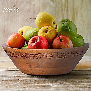 Jasmine Large Wooden Bowl (Medium Burnt, 12 x 4.5 x 11) – Mango Wood Decorative Bowl for Veggies, Fruits, & More – Handmade Wooden Serving Bowl w/ 3 Felt Pads - Modern Rustic Home Decorations