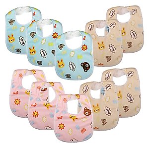 Zeltababy 10 Pack Waterproof Dribble Bib Snap Button Soft Absorbent Fabric for Drooling, Teething (Blue, Pink, Yellow)