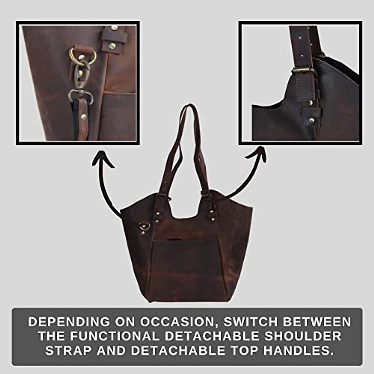 Madosh, Women Large Capacity Tote Bag Buffalo Leather Rustic Shoulder Purse Vintage Business Crossbody Hobo Handbag