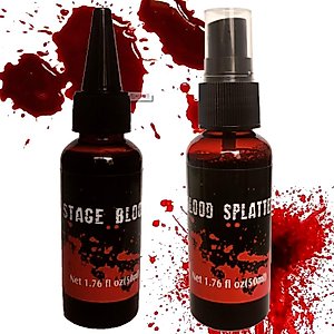 2PCS Halloween Fake Blood Makeup Kit,Fake Blood Spray 1.76oz + Dripping Blood 1.76oz, Realistic Washable Special Effects SFX Makeup Set, for Zombie Vampire Monster Cosplay Mouth Clothes Dress Up