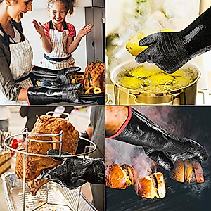 BBQ Gloves, 1 Pair, 1292℉ Heat Resistant Grilling Oven Gloves, Fire & Oil Resistant Waterproof Kitchen Mitts Potholders for Cooking, Grill, Barbecue, Frying, Baking, 14 Inch