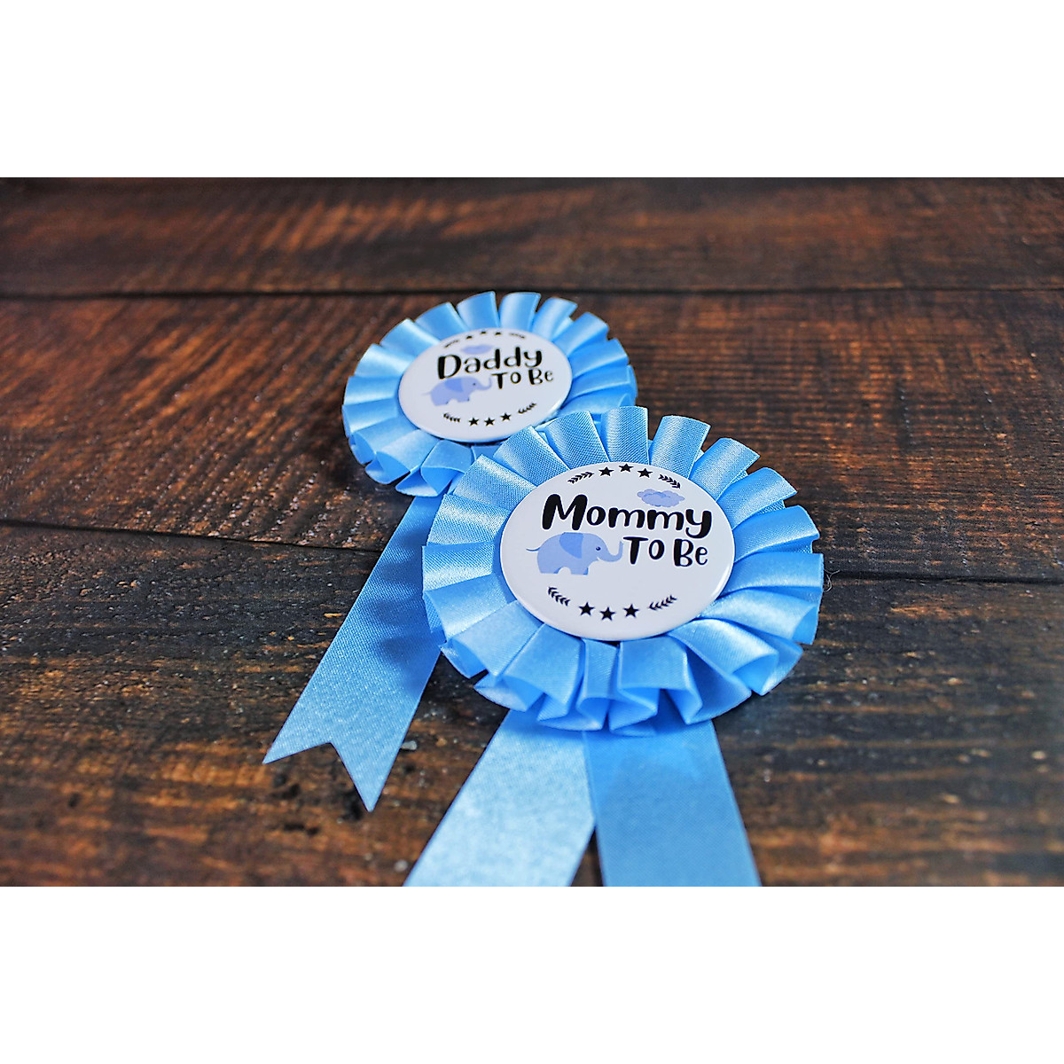 HAPPYLAND Baby Boy Shower Decorations Baby Blue Elephant Tinplate Badge Mommy to Be and Daddy to Be Baby Shower