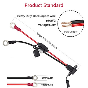Billion wealth 3.3 Feet 10 AWG SAE Power Socket Sidewall Port to O Ring Connecters Extension Cable Connector with 10A 15A 20A 25A 30A Fuse Compatible with Solar Generator Battery Charger