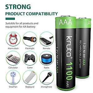 Kruta Solar Lights Batteries AAA 1100mah High Capacity 1.2V Ni-MH Rechargeable AAA Solar Battery for Outdoor Solar Lights, Battery String Lights, TV Remotes (Pack 8)…