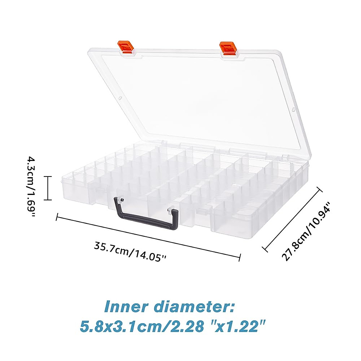 SUPERFINDINGS 48 Grids Compartment Organizer Box 14.05"x10.94" Large Plastic Organizer Box with Dividers White Arts Crafts Storage Containers with Handle for Cosmetics Jewelry Beads Snack Box