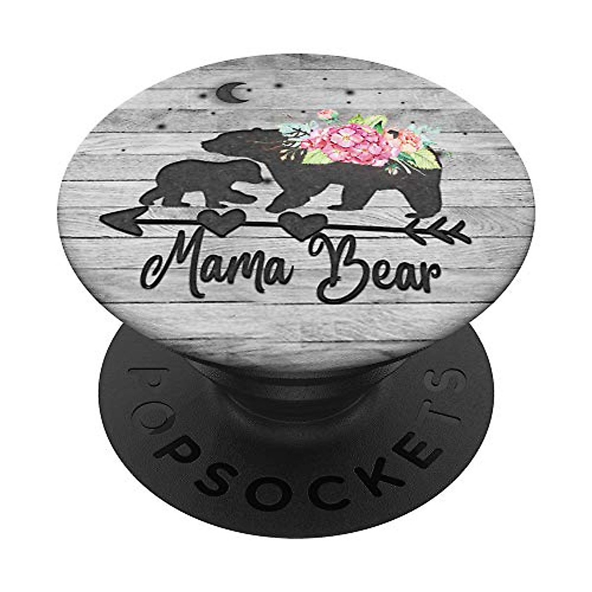 Blush Pink Floral Mama bear and one cub baby grey rustic PopSockets Swappable PopGrip