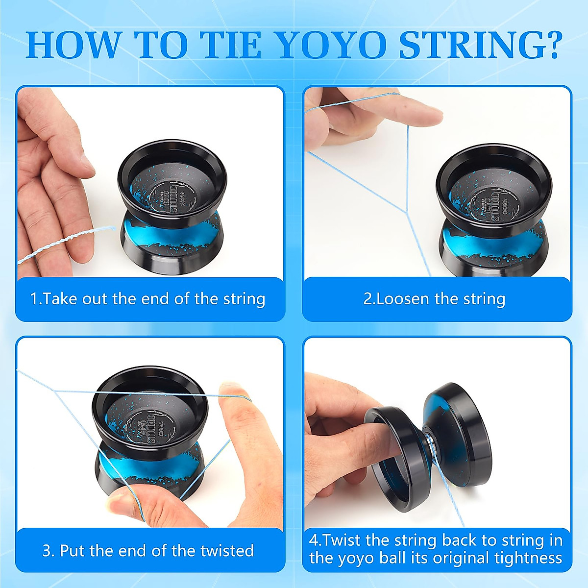 YOYOSTUDIO Yoyo Professional Unresponsive Yoyos with Dual Aluminum Alloy Rings, Pro Tricks Yo yos for Adults, Metal Yoyo for Kids Beginners with Strings, Gloves & Case Black and Blue (Black Ring)