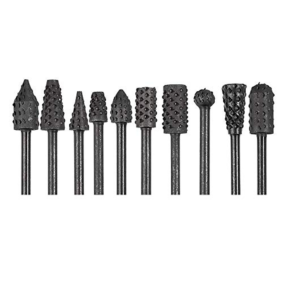 Eyech 10pc 1/8''(3mm) Shank Carbon Steel Rotary Burr Rasp Set Wood Carving File Rasp Drill Bits for DIY Woodworking Wood Carving Polishing Grinding Engraving