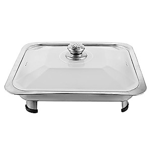 Metal Tray Chafing Dish Buffet Set Stainless Steel Rectangular Chafers with Cover Lid Buffet Server Food Warmer Catering Pan Hot Steam Table Tray Stainless Steel Griddle