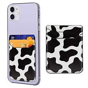 Cow Print Phone Credit Card Holder 3M Adhesive Stick on Wallet Pocket Case Mate for Cell Phone