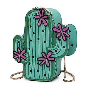 MILATA Women Cactus Shape PU Leather Mini Cross Body Bag Cute Purses Shoulder Chain Bag