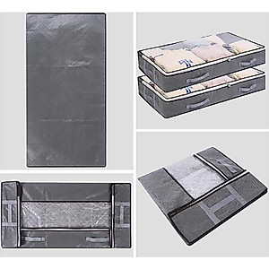 ROVOZAR Underbed Storage Bags Organizer Container (4 Pack) Under Bed Storage Containers for Organizing, Clothing, Bedroom, Comforter, Closet, Dorm, Quilts, gray, 39.37*19.68*5.9 inch