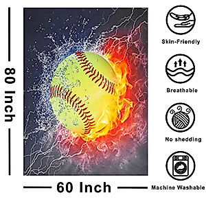 SKOLOO Softball Blanket for Girls and Boys, Yellow Soft Throw Blanket for Couch, Warm Cozy Fur Throw Blanket for Teens Girls Boys Men Women Birthday or Christmas, Blankets Gift for Winter
