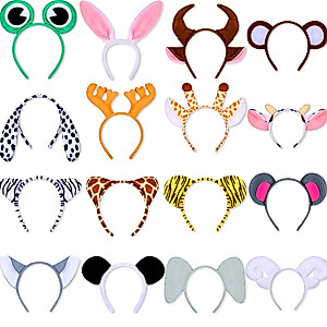 16 Pieces Animal Headbands Jungle Safari Party Favors Wild One Birthday Decorations Photo Booth Props Animal Hair Hoop for Kids Adults Animal Cosplay Birthday Theme Party Supply Stage Performance