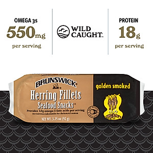 Brunswick Golden Smoked Herring Fillets, 3.25 oz Can (Pack of 12) - 18g Protein per Serving - Gluten Free, Keto Friendly - Great for Pasta & Seafood Recipes