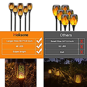 Maksone 6 Pack Torches Solar Outdoor Lights LED Larger Size Flickering Flames Light Waterproof Landscape Decoration Lighting Dusk to Dawn Auto On/Off