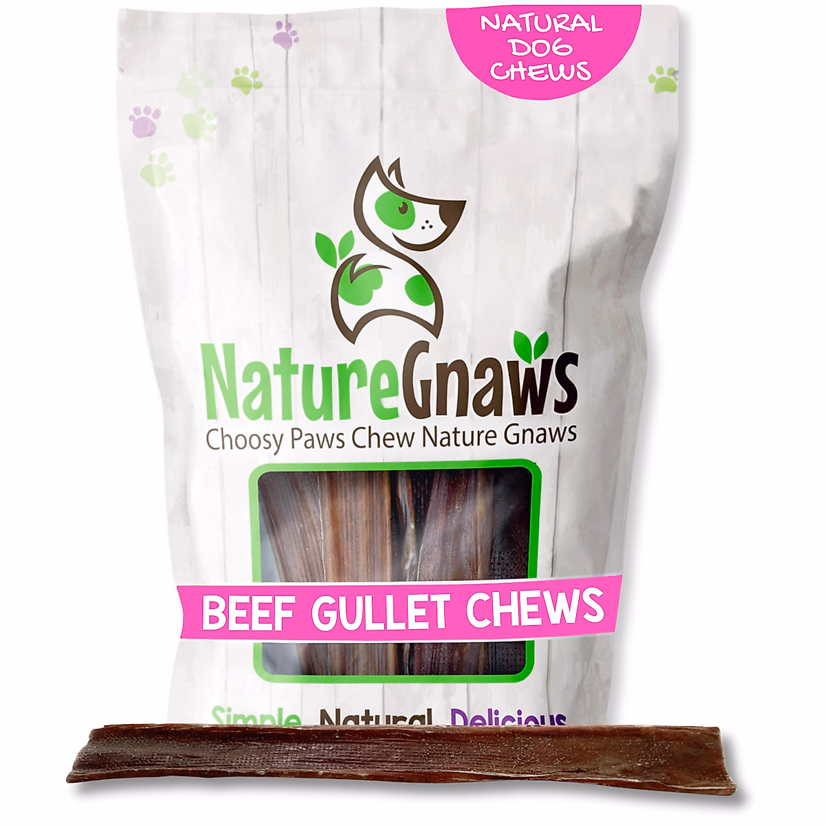 Nature Gnaws Beef Gullet Chews for Large Dogs 9-10" (10 Count) - Natural Beef Jerky Stick Dog Chew Treats - Rawhide Free