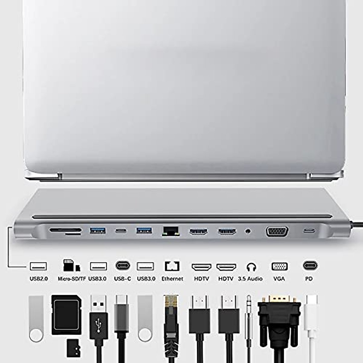 GPPZM 12 in 1 USB C Hub Laptop Docking Station Type-C to Dual HDMI-Compatible/VGA/USB 3.0 Hub/PD/RJ/Micro-SD/TF Card Dock Adapter