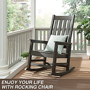 ACUEL Outdoor Rocking Chair Set of 2, HDPE Oversized Patio Rocking Chairs, Weather Resistant, 350lbs Heavy Duty Porch Rocker with High Back for Backyard, Fire Pit, Garden and Indoor (Dark Brown)