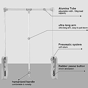 Nisorpa Pull Down Closet Rod Wardrobe Lift Wide Adjustable 35-48inch Aluminium Retractable Cabinet Rail Lifter Hanger Organizer Storage System Buffer Return Space Saving Weight Capacity 23lbs