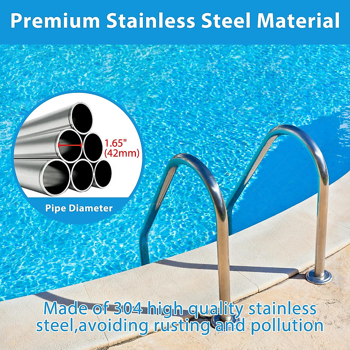Pool Ladder, 3 Step In-Ground Swimming Pool Step, Stainless Steel Pool Ladder Step for Indoor/Outdoor Pool, Heavy Duty Non-Slip Inground Ladder, Easy Assembly