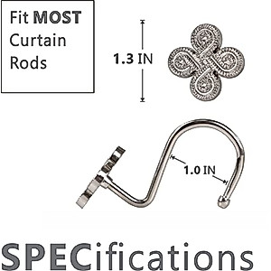 Nickel Shower Curtain Hooks Rings: Silver Rust Proof Metal Shower Hooks for Bathroom - Flower Clover Designed Decorative Curtain Rings Hangers for Shower Rod - Set of 12