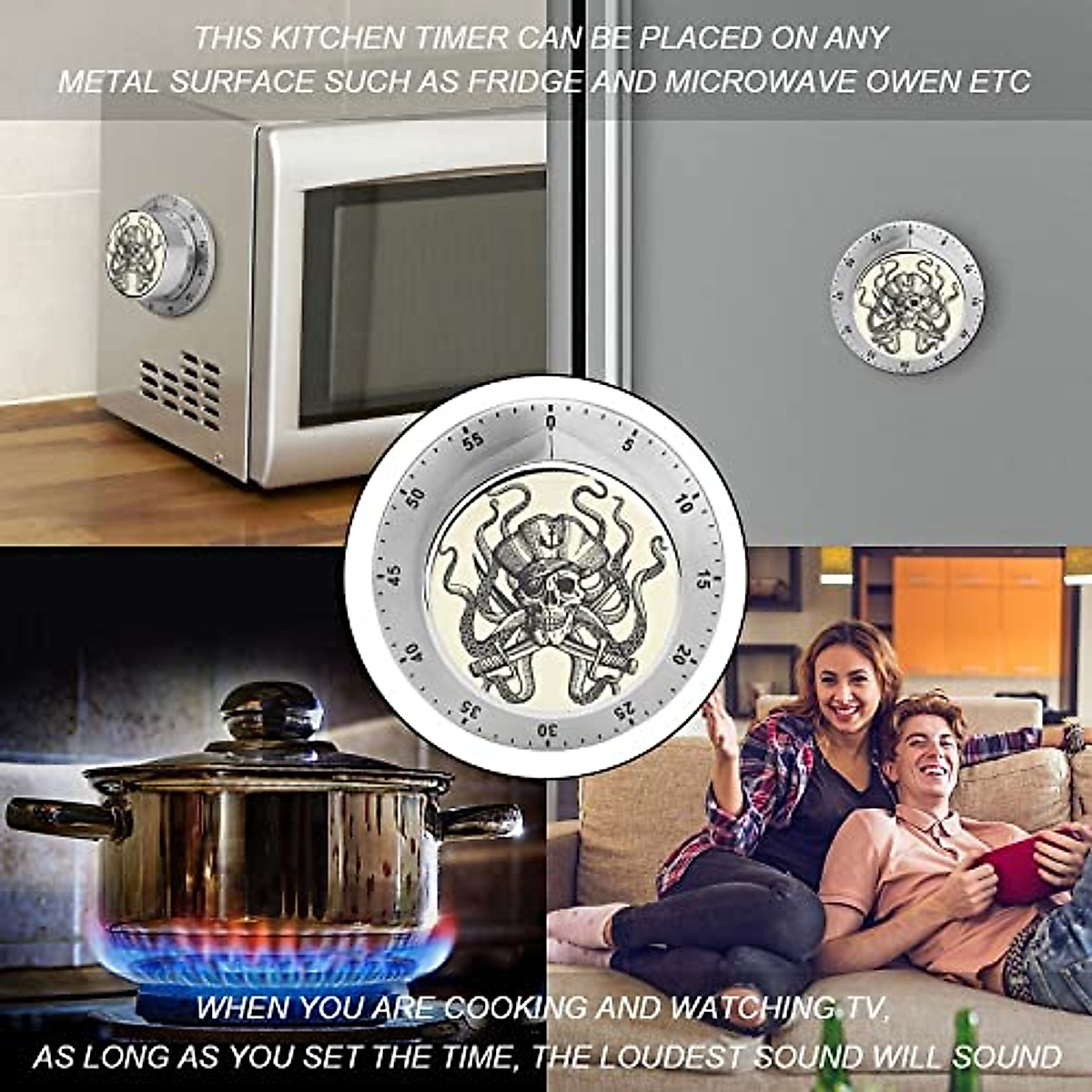 Kitchen Timer Pirate Skull Magnetic Countdown Clock for Cooking Teaching Studying