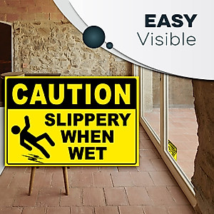 Caution Slippery When Wet Sign - 4 x 6 Wet Floor Signs 3 Pack - Wall Caution Stickers Wet Floor Sign - Wet Floor Signs Commercial