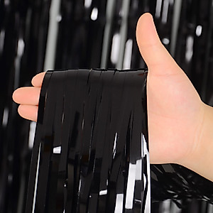Black [Tinsel] Foil Fringe [Curtain]s, Melsan 3.2 x 8 ft Streamer Backdrop for Birthday, Graduation, Fiesta, Halloween [Party] Decor - Pack of 2