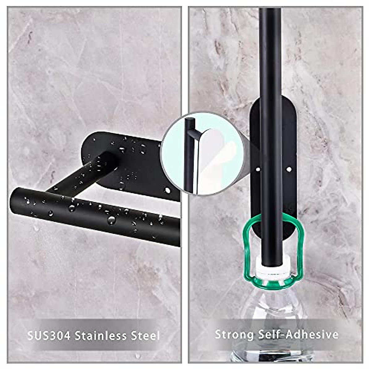 Paper Towel Holder Black, Paper Towel Holder Under Cabinet, Stainless Steel Wall-Mounted Paper Towel Holder - Self-Adhesive or Drilled for Kitchen, Pantry