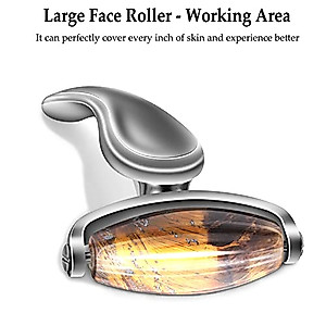 Jade Face Roller Skin Care, Detachable Jade Facial Roller Massager, Anti Aging Face Roller Set Beauty Facial Tools for Routine Skincare Reduce Puffiness Wrinkle (Cat Eye Roller+ Silver Black)