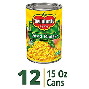 Del Monte Diced Mango in Extra Light Syrup, Canned Fruit, 12 Pack, 15 oz Can, Yellow